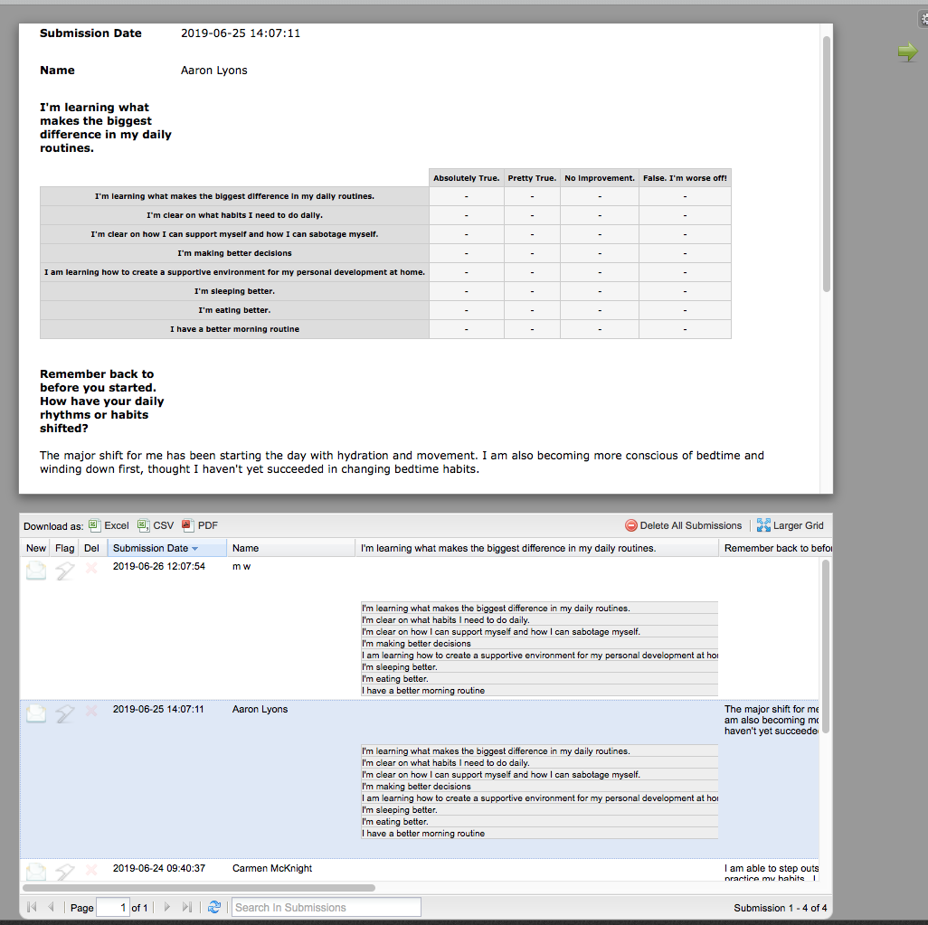 Responses Made On An Input Table Field Not Showing On Submissions Page Preview 